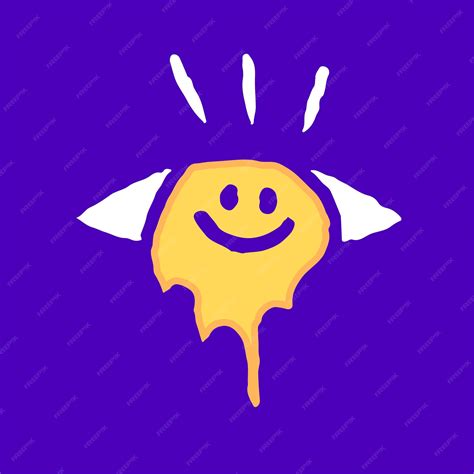 녹은 미소 이모티콘 얼굴 만화 티셔츠 삽화 스티커가 있는 눈 프리미엄 벡터
