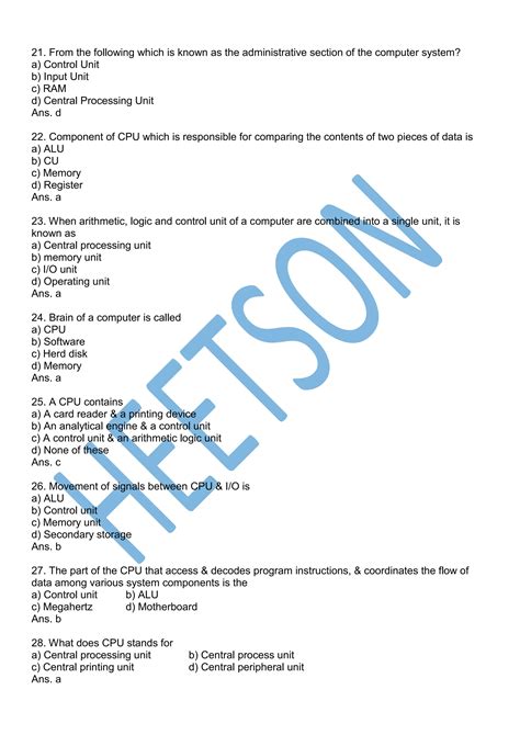 Cpu Mcq Computer Microprocessor Question Pdf