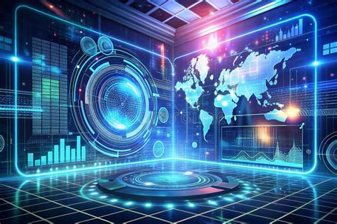 Futuristic Holographic Displays In A Modern Room Stock Illustration Illustration Of Global