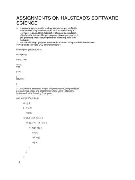 Assignments On Halsteads Software Science Pdf