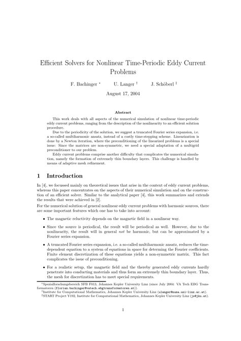 Pdf Efficient Solvers For Nonlinear Time Periodic Eddy Current Problems