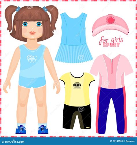 Бумажная кукла с комплектом спорта одевает Иллюстрация вектора иллюстрации насчитывающей дети