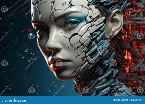 Face Of Female Android Bio Robot Gynoid Closeup Portrait Concept Of
