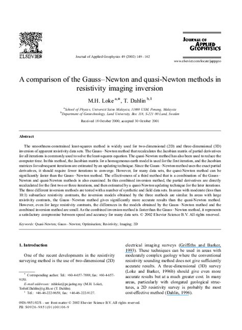 Pdf A Comparison Of The Gaussnewton And Quasi Newton Methods In Resistivity Imaging Inversion