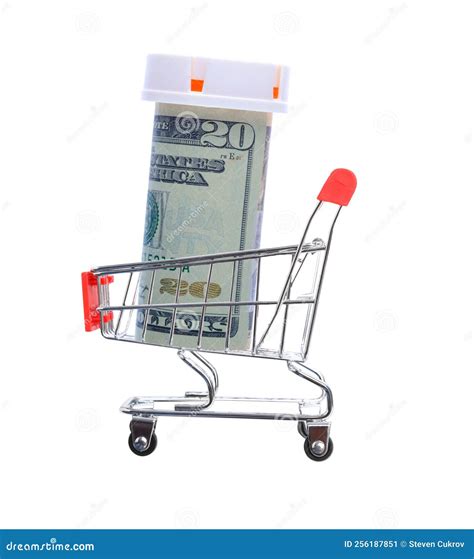 Shopping Cart With A Prescription Bottle Wrapped With A 20 Dollar Bill