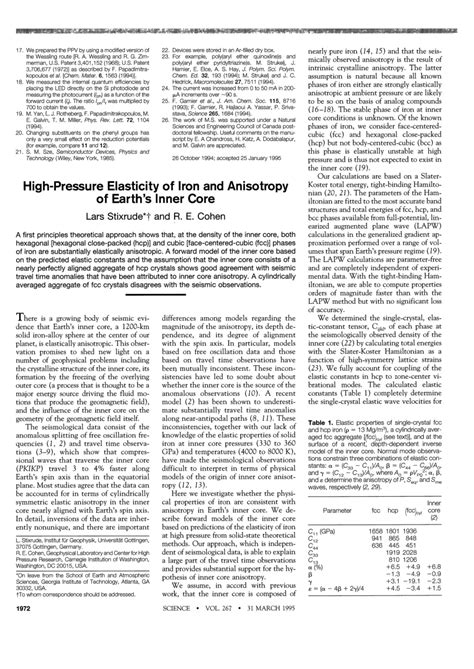 Pdf High Pressure Elasticity Of Iron And Anisotropy Of Earths Inner Core