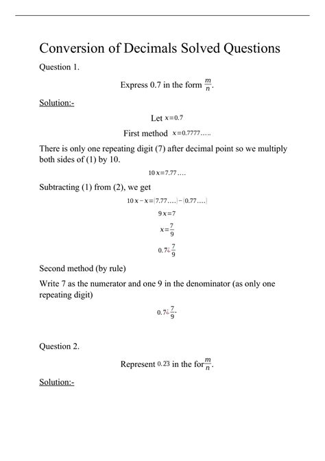 Conversion Of Decimals Solved Questions Maths Stuvia Us