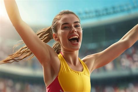 Premium Ai Image Athletic Young Woman Runner Celebrating Her Victory