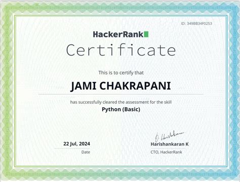 chakrapani jami on linkedin pythoncertification hackerrank