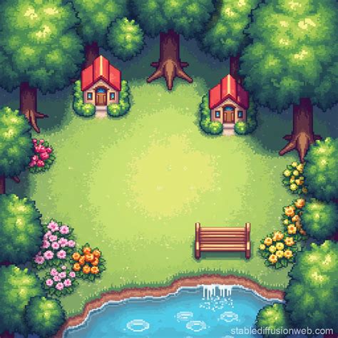 RPG Maker MV Tileset Park And Lake Scene Stable Diffusion Online