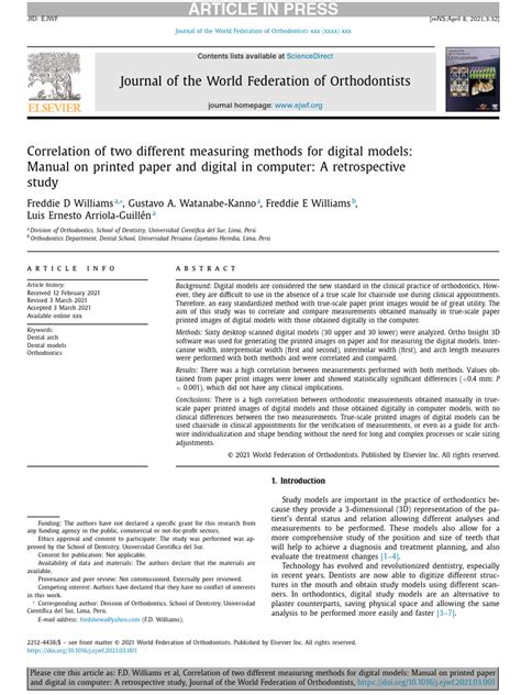Correlation Of Two Different Measuring Methods For Digital Models Manual On Printed Paper And