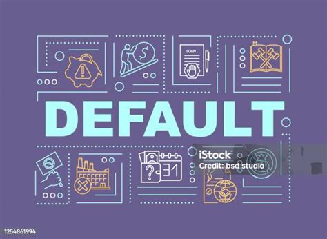 기본 단어 개념 배너입니다 금융 위기 경제 부채 상환 실패 거절 보라색 배경에 선형 아이콘인 인포그래픽입니다 격리된 타이포그래피 벡터 개요 Rgb 색상 그림 0명에 대한