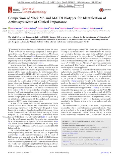 Pdf Comparison Of Vitek Ms And Maldi Biotyper For Identification Of
