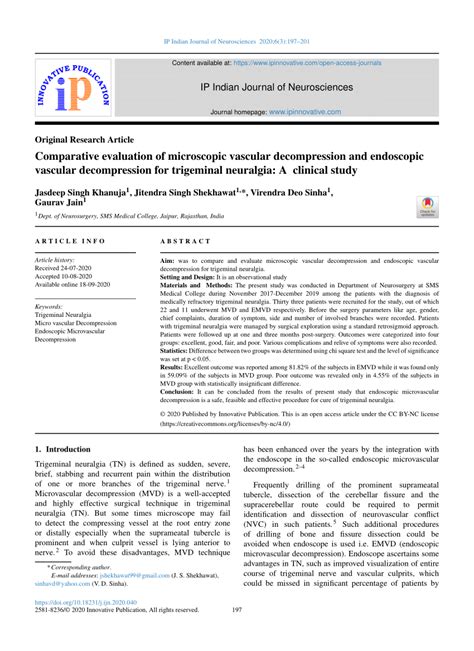 Pdf Comparative Evaluation Of Microscopic Vascular Decompression And Endoscopic Vascular