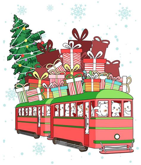 Cats Riding In Train With Ts And Christmas Tree On Top 952577 Vector