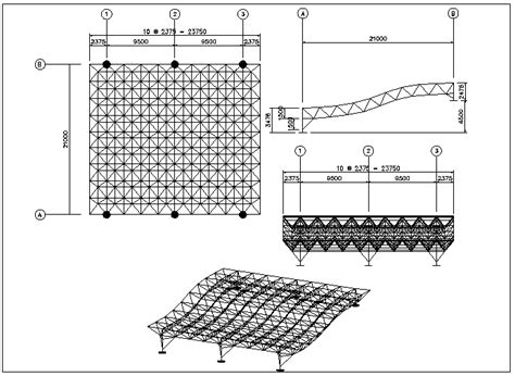 Dwg File Showing Space Frame Layout And Support Details In 2025 Space