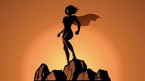 벡터 여성 슈퍼히어로 실루엣 산 꼭대기 스톡 일러스트레이션 슈퍼히어로에 대한 스톡 벡터 아트 및 기타 이미지 슈퍼히어로 언덕 한 명의 여자만 Istock