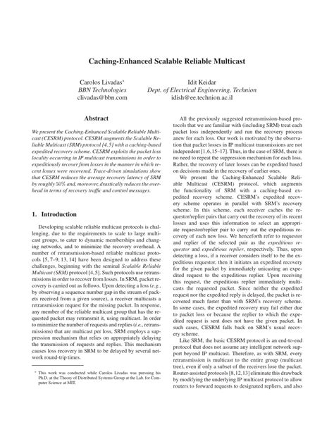 Pdf Caching Enhanced Scalable Reliable Multicast
