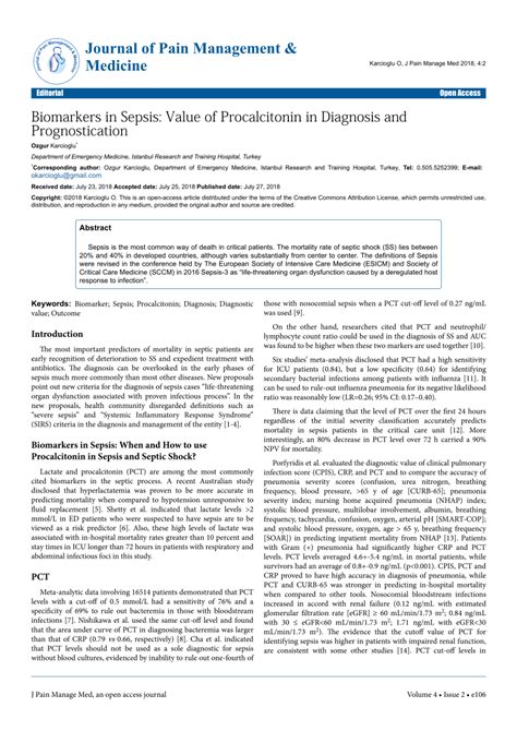 PDF Biomarkers In Sepsis Value Of Procalcitonin In Diagnosis And Prognostication