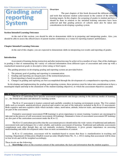 Chapter 9 Grading And Reporting System Pdf Educational Assessment Learning
