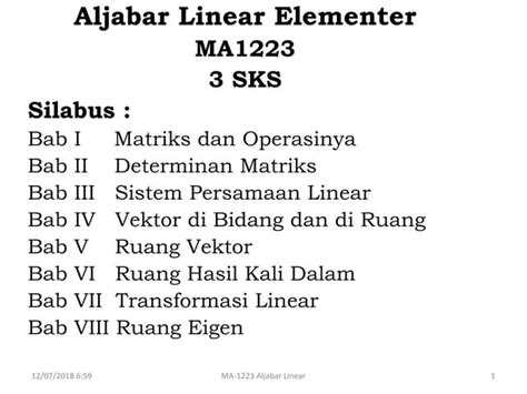 Transformasi Linear Aljabar Linear Elementer Pptx