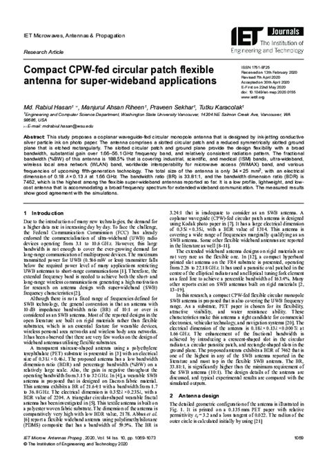 Pdf Compact Cpw‐fed Circular Patch Flexible Antenna For Super