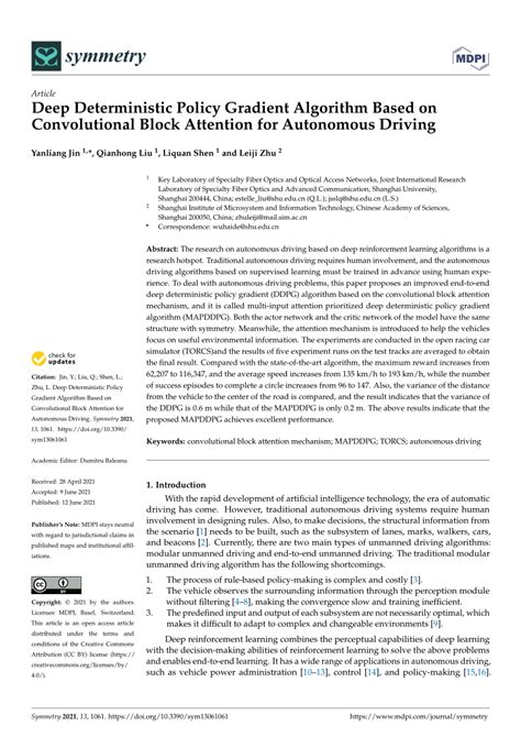 Pdf Deep Deterministic Policy Gradient Algorithm Based On