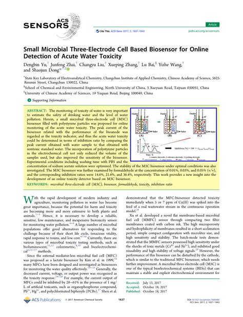 Pdf A Small Microbial Three Electrode Cell Based Biosensor For On Line Detection Of Acute