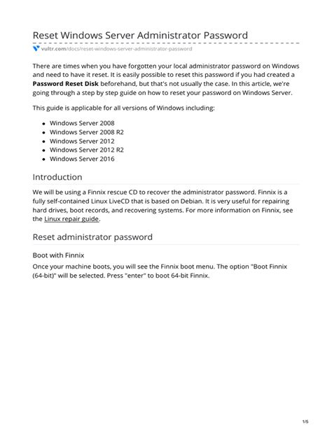 Reset Windows Server Administrator Password Pdf Booting Computer Architecture