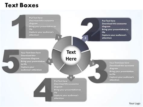 Ppt Five Text Boxes Powerpoint Template Connected With Circle Process