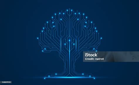 파란색 배경에 기술 빅 데이터 트리 네트워크 디지털 회로 기판 인터넷 연결 하이테크 뿌리에 대한 스톡 벡터 아트 및 기타 이미지