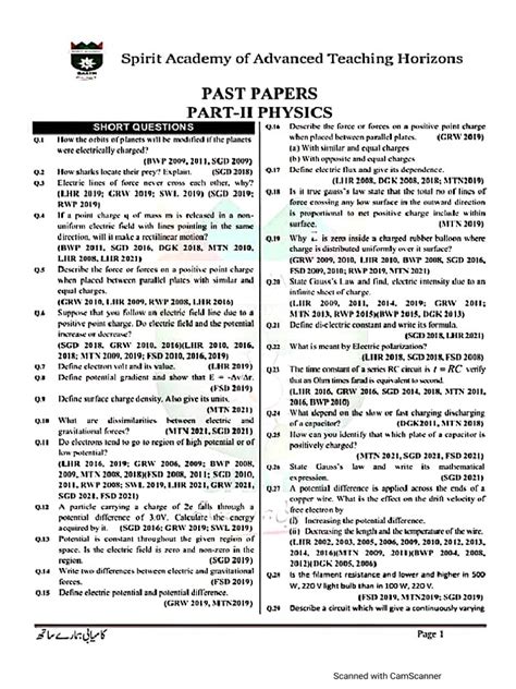 Physics Part Ii Past Papers Short And Long Questions Pdf