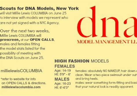 DNA Model Management Millie Lewis Columbia