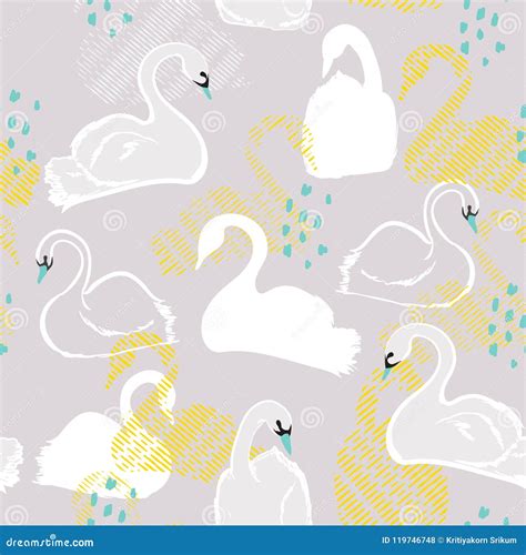 Seamless Pattern With White Swan Princess Creative Hand Drawn S Stock