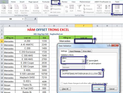 Cách Sử Dụng Offset Và Data Validation để Tạo Liên Kết List động Trong