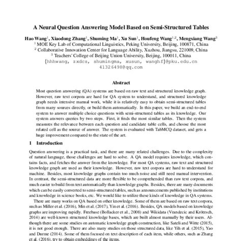 a neural question answering model based on semi structured tables acl