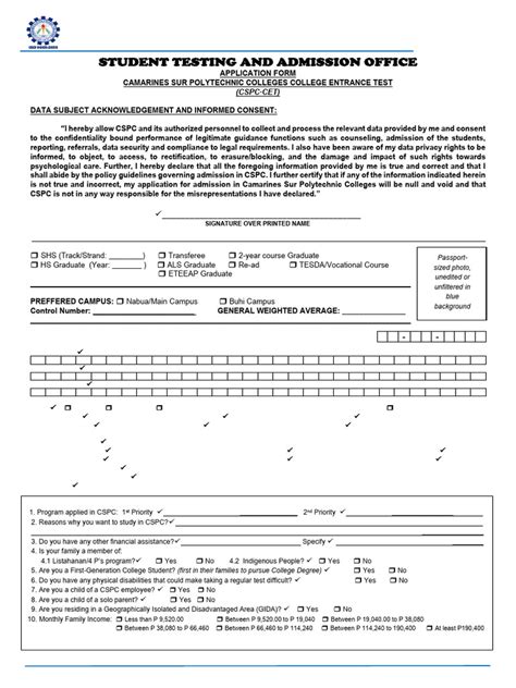 Cspc Cet Application Form Rev 9 Pdf Bachelor Of Science