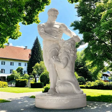 Life Size Marble Hercules And Nemean Lion Statue