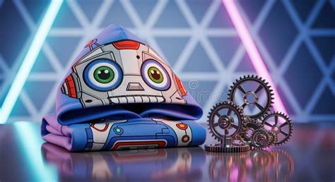 Playful Robot Themed Hoodie And Gears Symbolize Innovation Created As