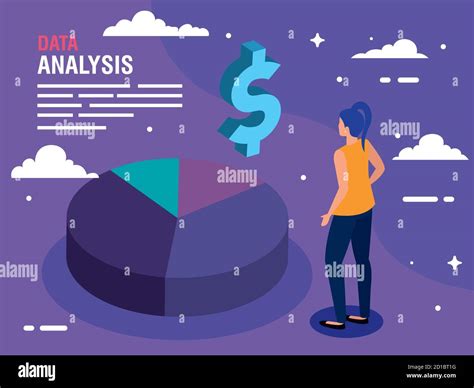 Data Analysis Cake Chart Dollar Icon And Woman Vector Design Stock