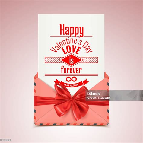 해피 발렌타인 엽서 봉투와 장식 붉은 나비 벡터 일러스트 레이 션 공휴일에 대한 스톡 벡터 아트 및 기타 이미지 공휴일 나비매듭 놀라움 Istock