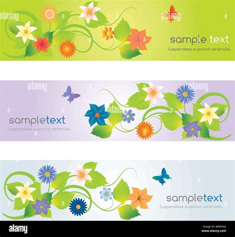 Set Of Abstract Colorful Web Headers With Flowers Stock Vector Image