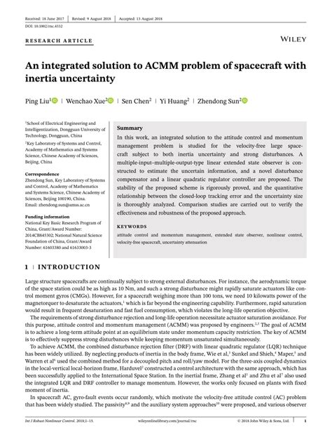 Pdf An Integrated Solution To Acmm Problem Of Spacecraft With Inertia