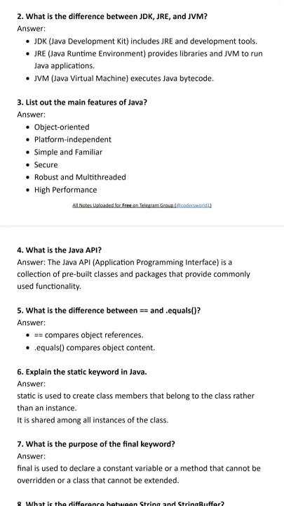 Java Interview Important Questions👍btech Bcainterviewimportantjava