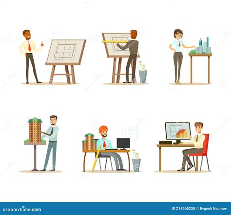Architects Working On Architectural Plans Set Construction Engineers