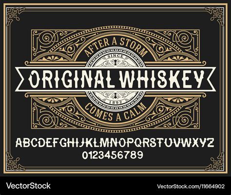 Vintage Whiskey Label Typeface With Decorative Vector Image