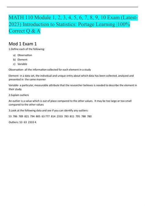 Math 110 Module 1 2 3 4 5 6 7 8 9 10 Exam Latest 2023 Introduction To Statistics