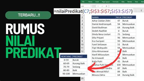 Rumus Excel Menentukan Predikat Dari Nilai Youtube