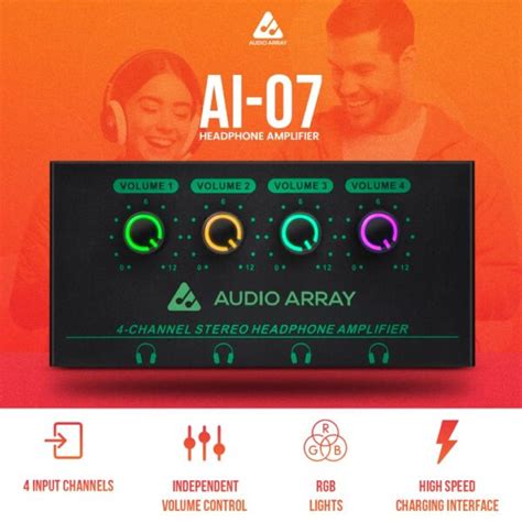 Audio Array AI 07 4 Channel Headphone Amplifier With 1 4 And 1 8 TRS Jack Input Output Dj