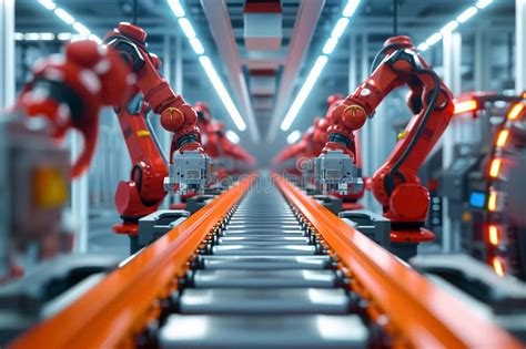 Automated Assembly Line With Advanced Tech Enhancing Manufacturing Efficiency Stock Image